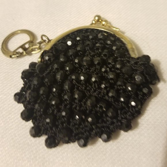 Bags | Vintage Black Beaded Coin Purse Keychain Attach | Poshmark